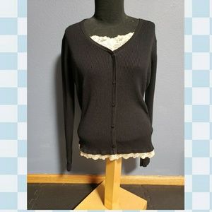 Tops | Twofer Black And Tan Lace Knit Top | Poshmark